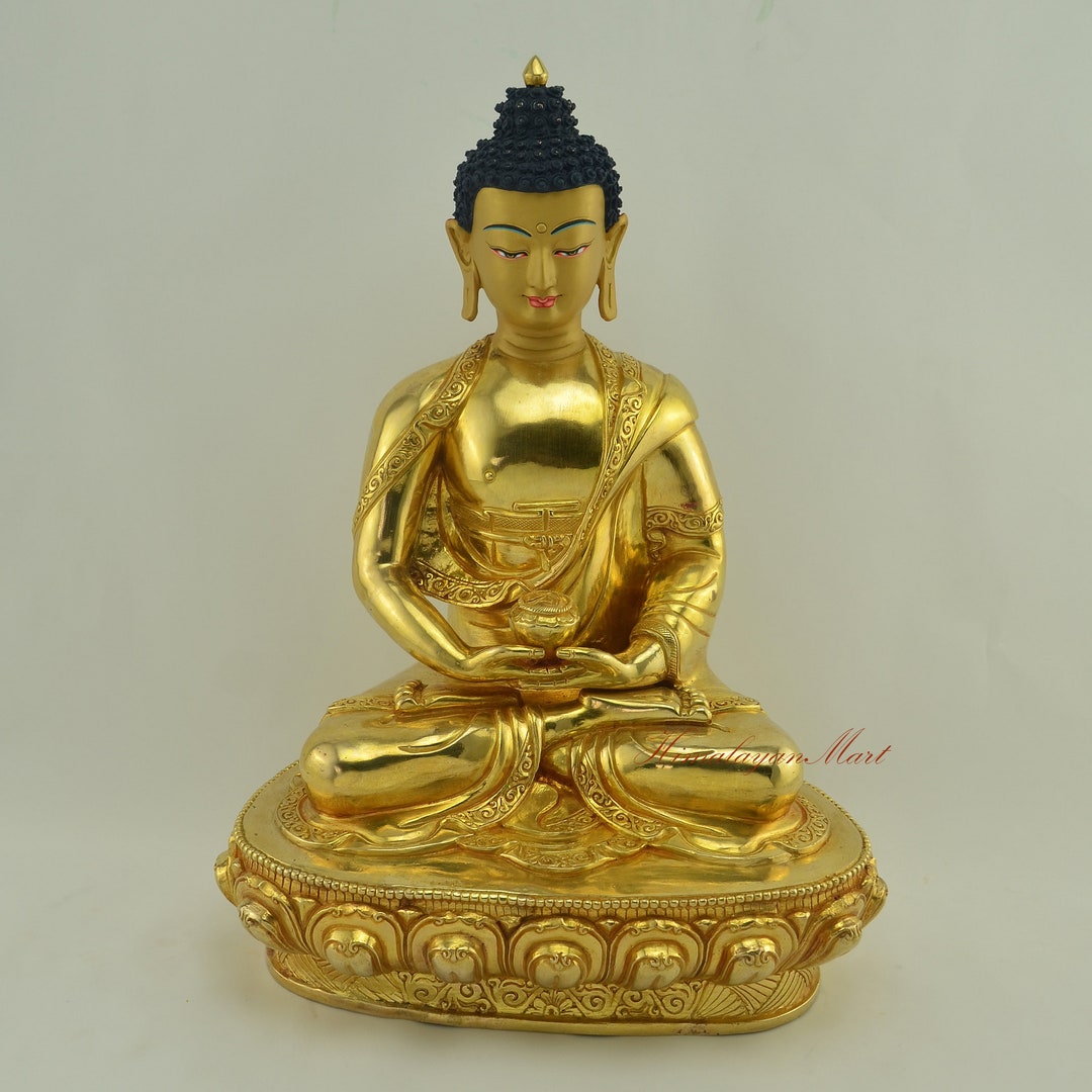 24K Gold Gilded Amitabha Buddha Statue: Hand Carved Tibetan Buddhist ...