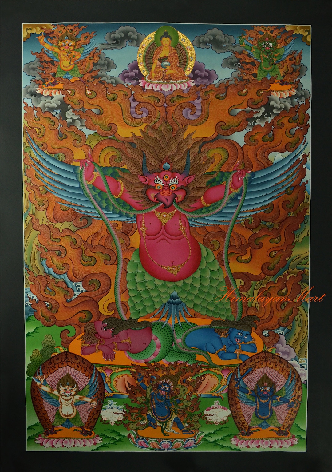 Hand Painted Fine Quality Garuda King of Birds Cotton Canvas Thangka ...