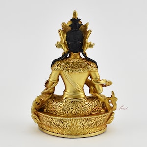 Gold Plated and Hand Face Painted Ksitigarbha Bodhisattva Small Copper ...