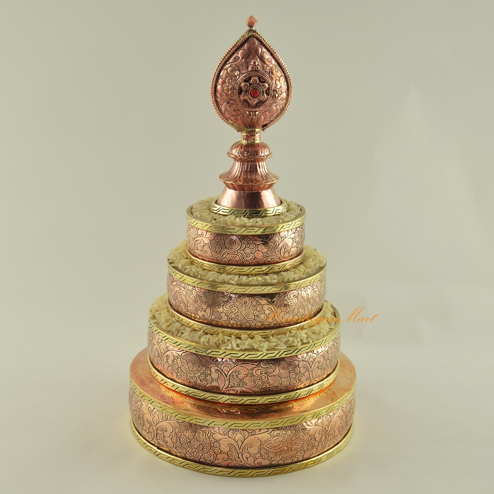 Handmade Copper Offering Mandala Set, Tibetan Buddhist Altar Shrine ...