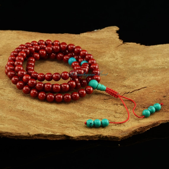 8 Mm Chinese Coral Beads With Turquoise Partition Beads Buddhist Tibetan Ritual Spiritual Meditational 108 Prayer Rosary Beads Japa Mala Etsy Ireland
