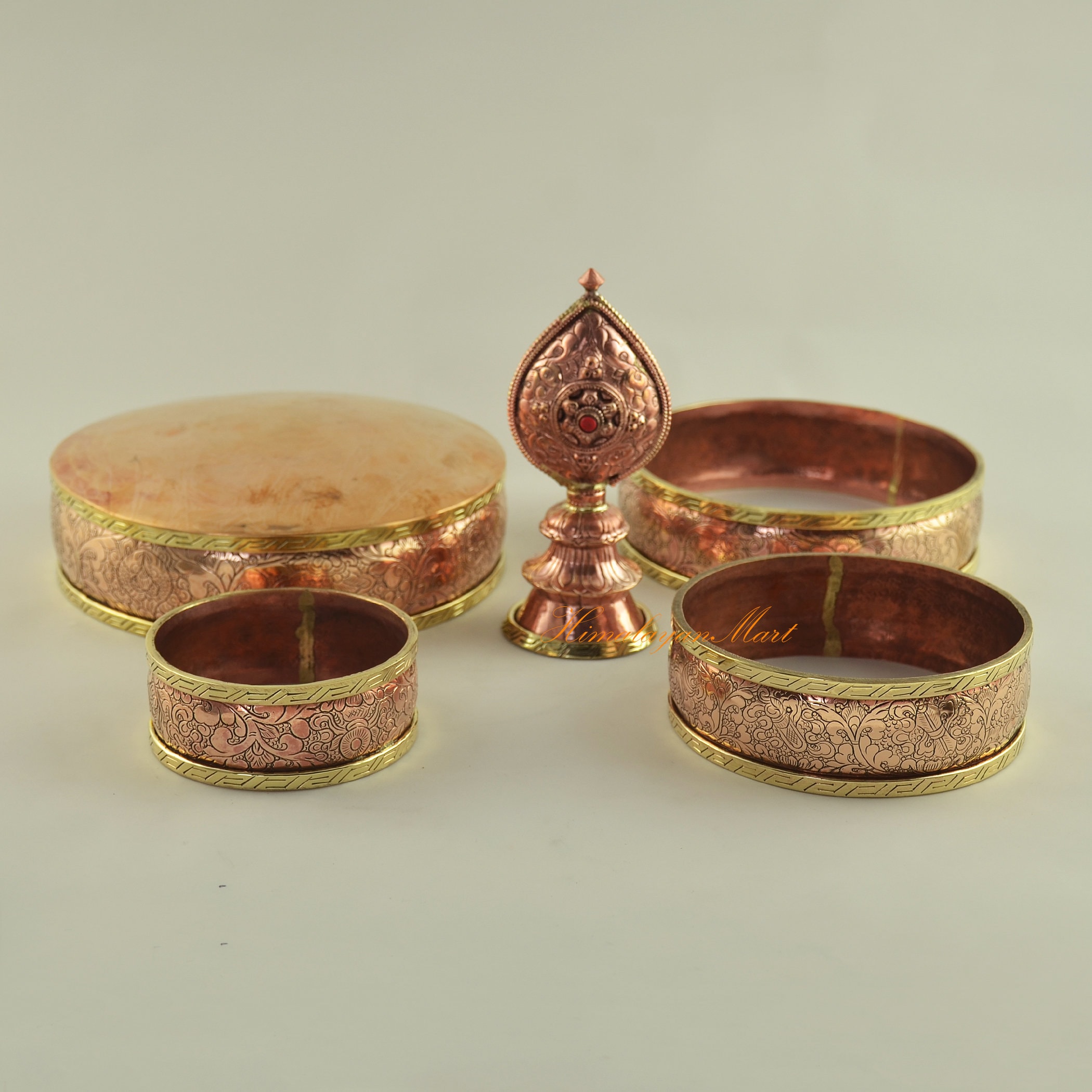 Handmade Copper Offering Mandala Set, Tibetan Buddhist Altar Shrine ...