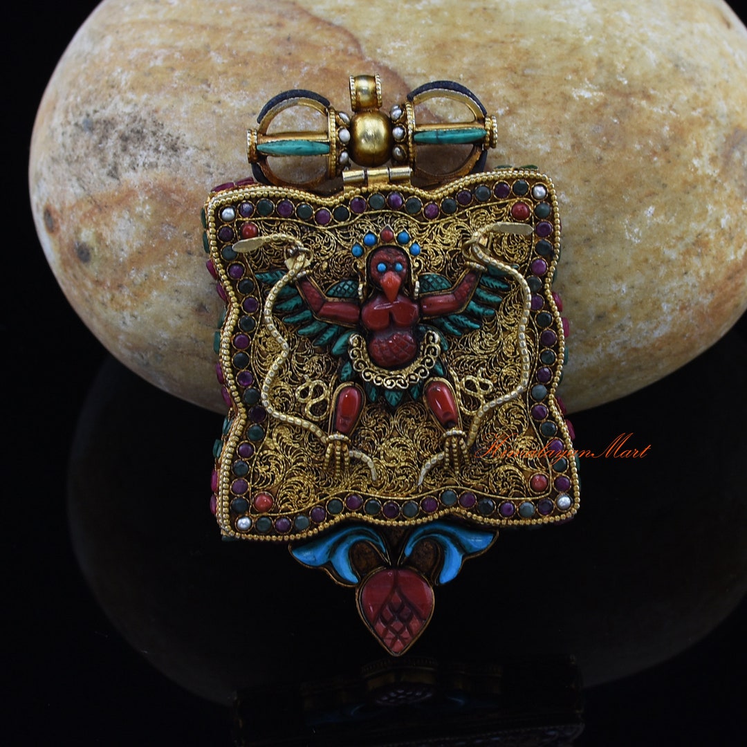 Beautifully Hand Carved Garuda & Green Tara Silver Tibetan Jewelry ...
