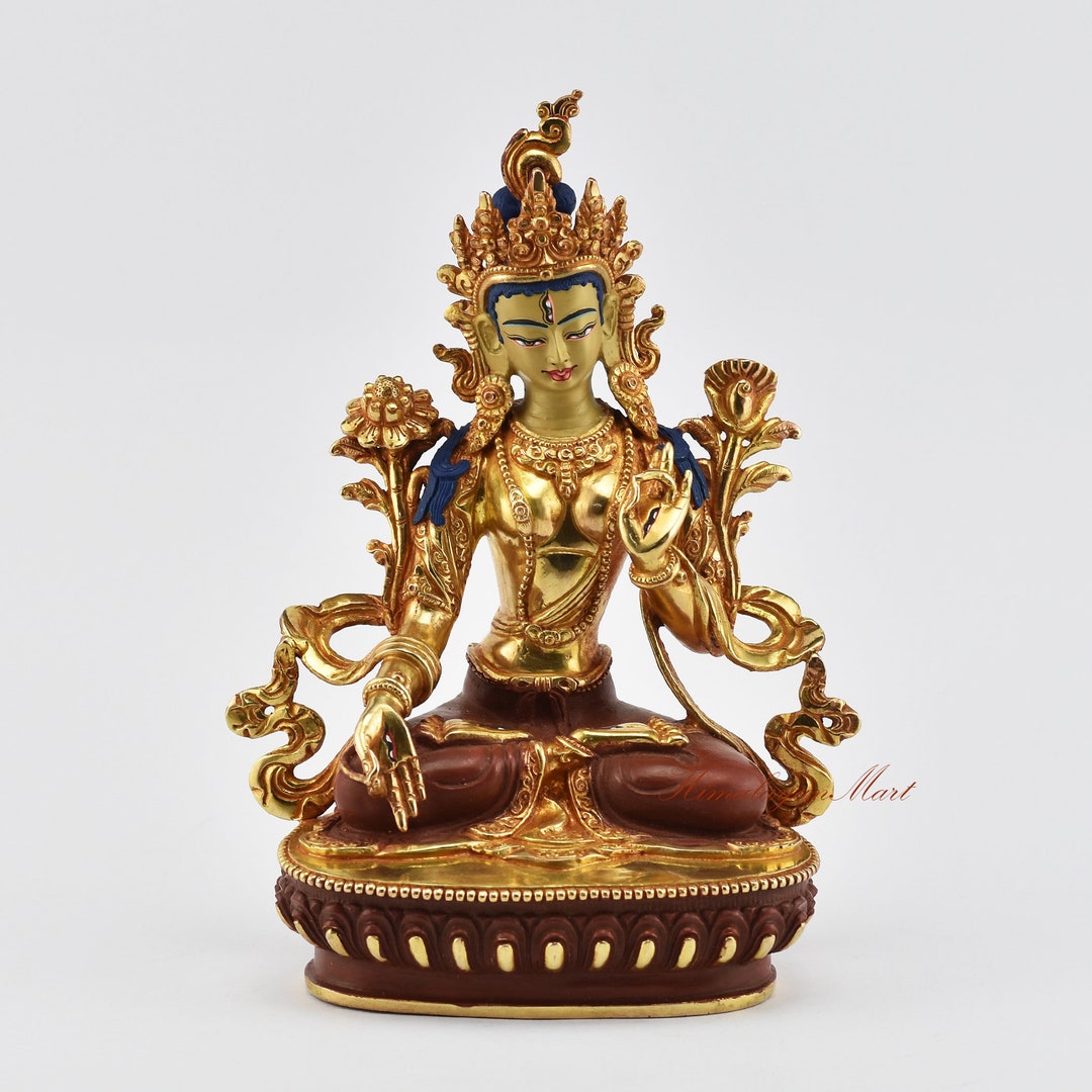 Gold Gilded White Tara Statue: Buddhist Dolkar Sculpture, Nepal - Etsy