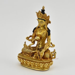 Gold Plated and Hand Face Painted Ksitigarbha Bodhisattva Small Copper ...