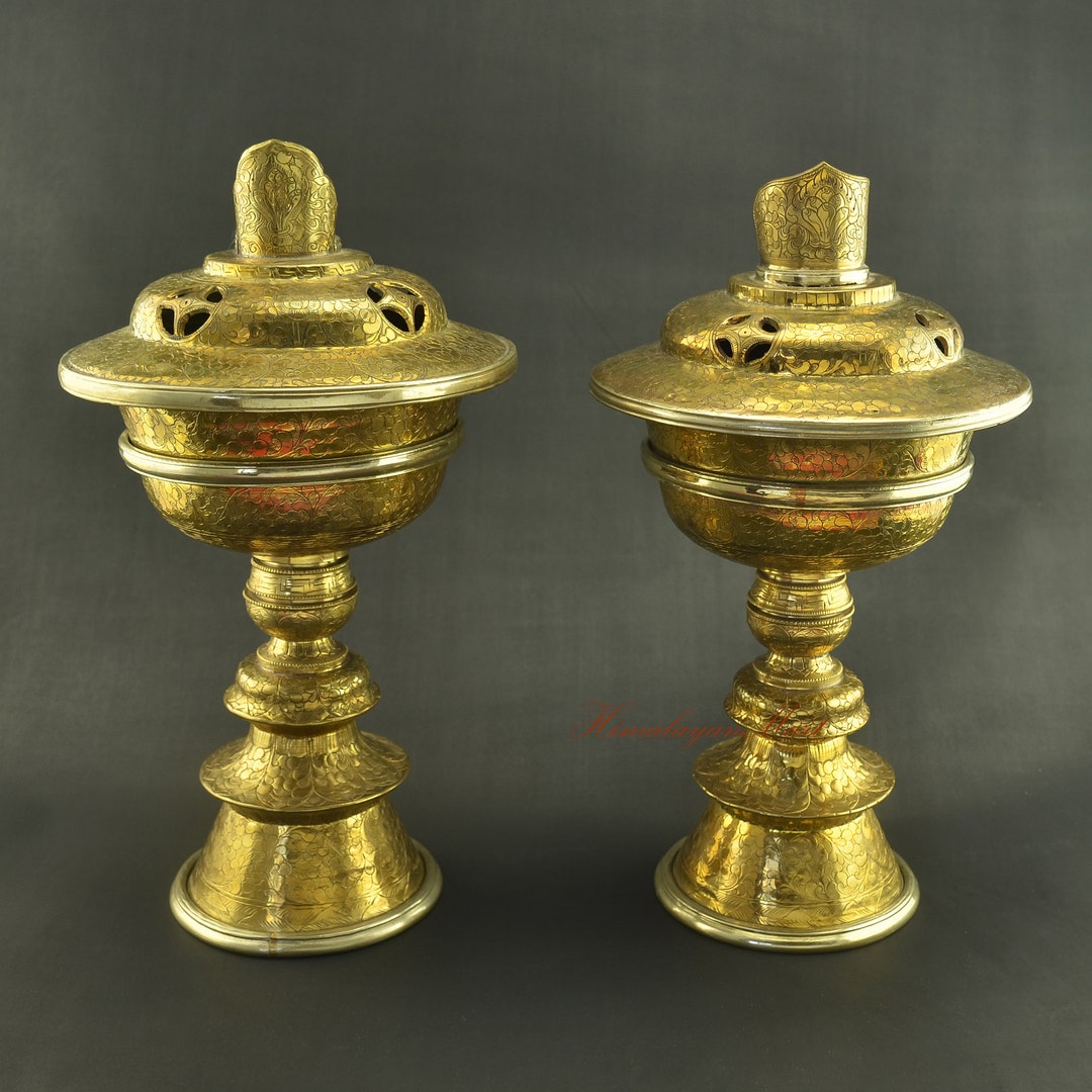 Tibetan Brass Butter Lamps Set: Buddhist Altar Offering From Nepal - Etsy