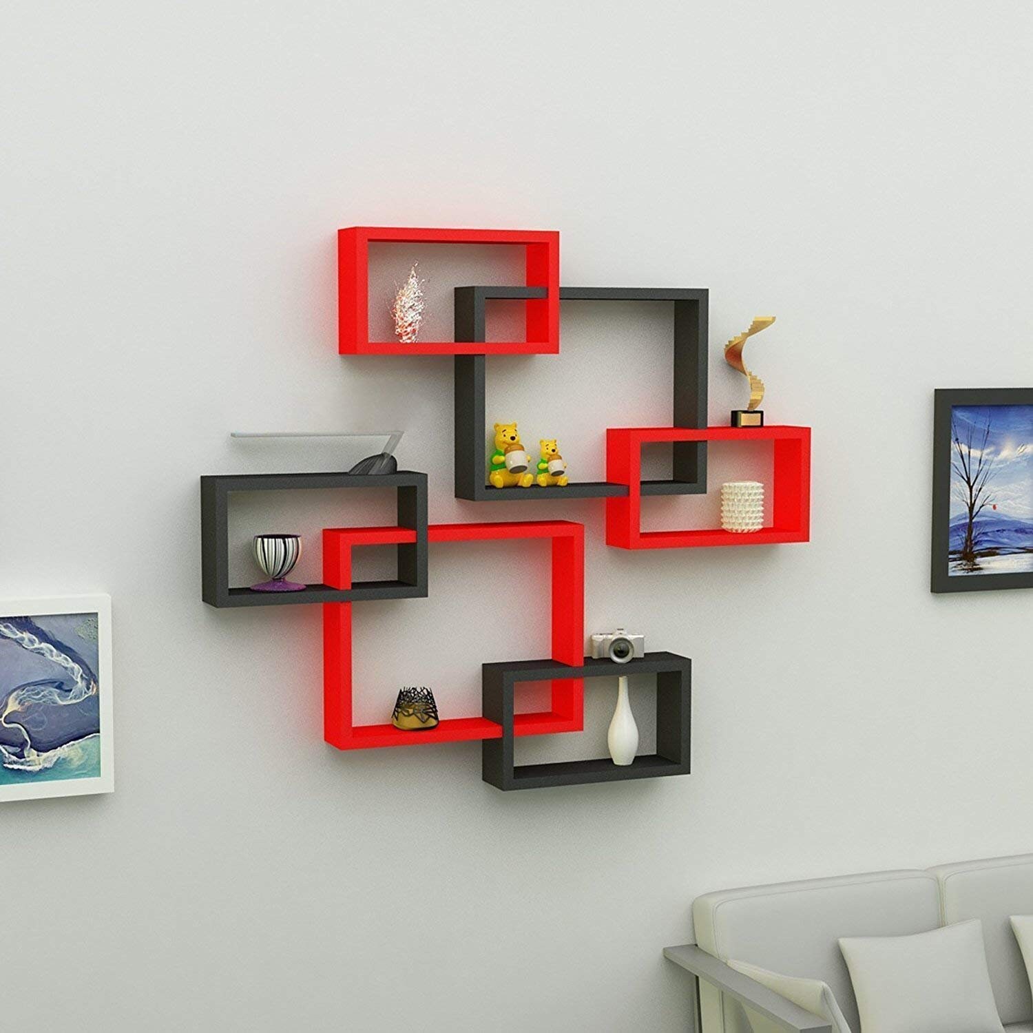 Best MDF WOOD Set of 6 Decoration Shelf Rack Intersecting Wall Shelves ...