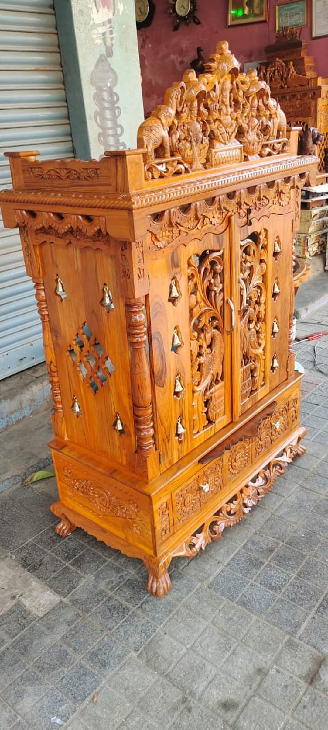 Wooden Temple Solid Teakwood Hand Made Puja Mandir Handcrafted With ...