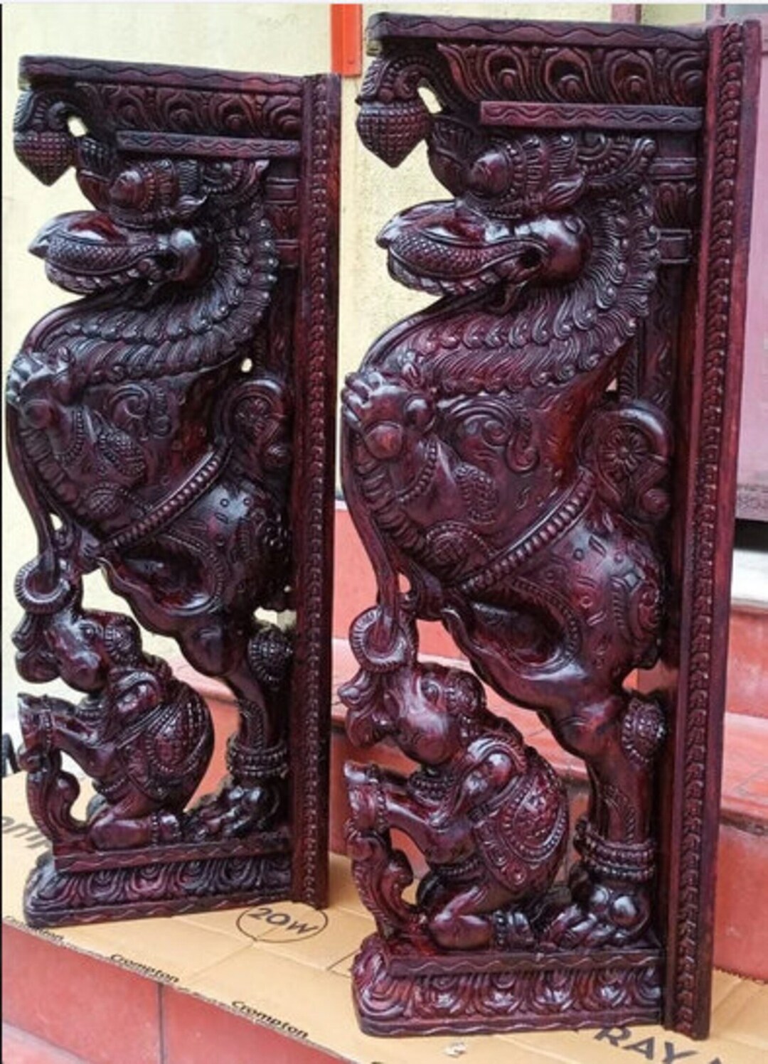 24'' Inch Pair Lion Yali Dragon Statue Wall Bracket Door Entrance ...