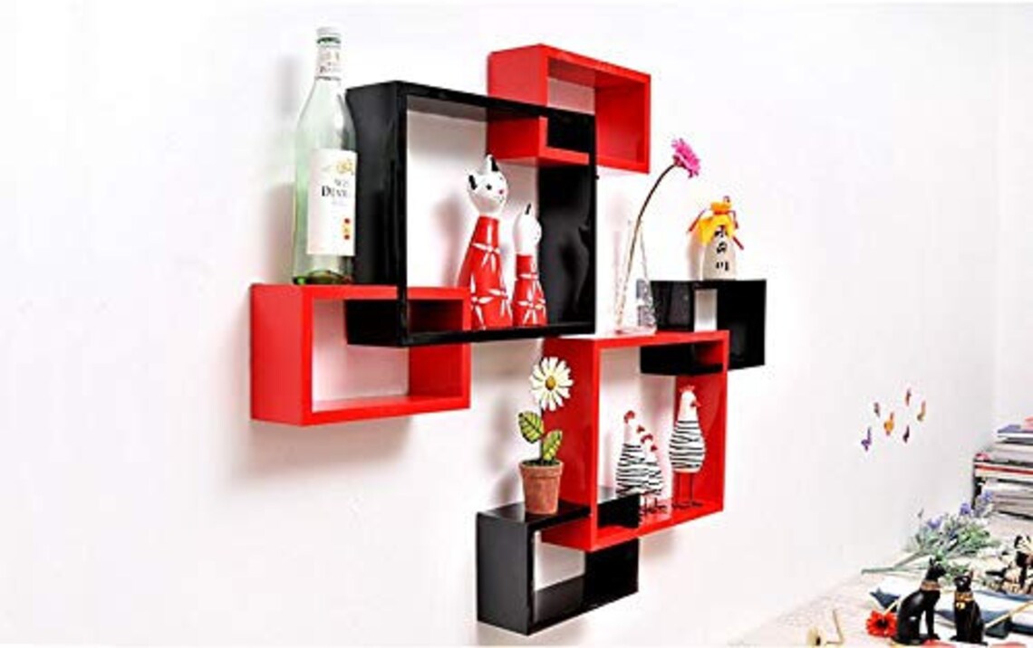 Best MDF WOOD Set of 6 Decoration Shelf Rack Intersecting Wall Shelves ...