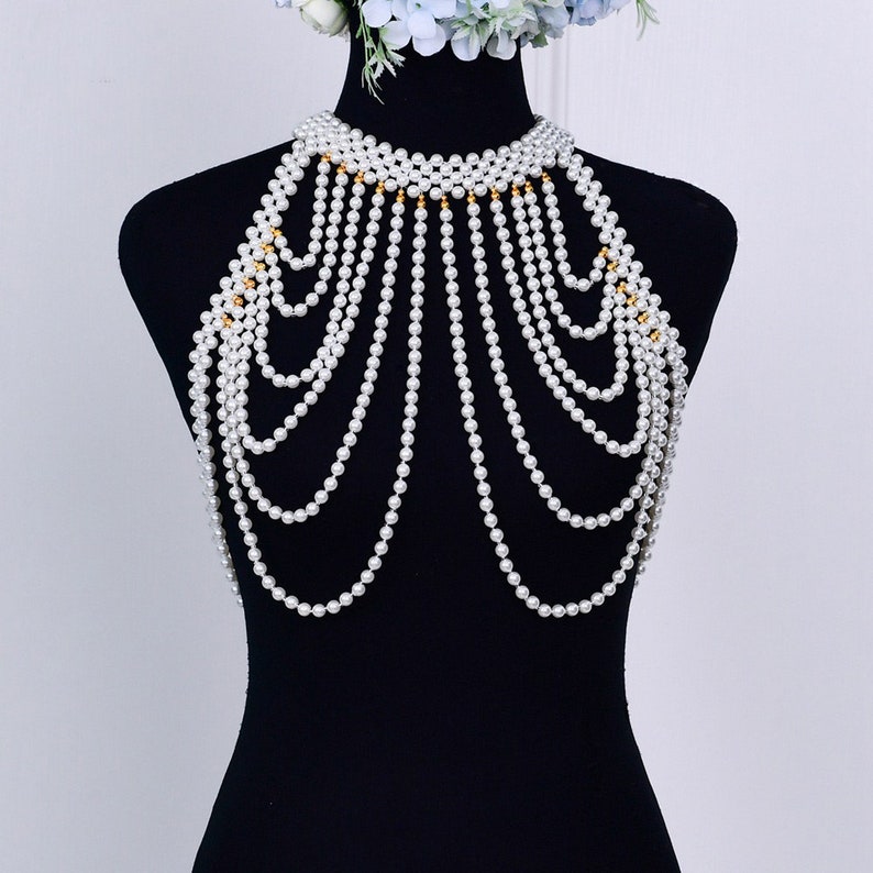 Off White Pearl Tassel Body Chain Unique Wedding Jewelry Etsy