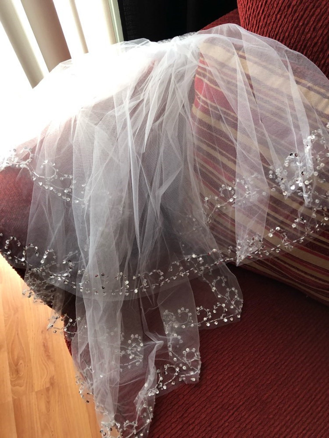 2 tiers Sequin wedding veil Hand-sequined veilbeaded Elbow | Etsy