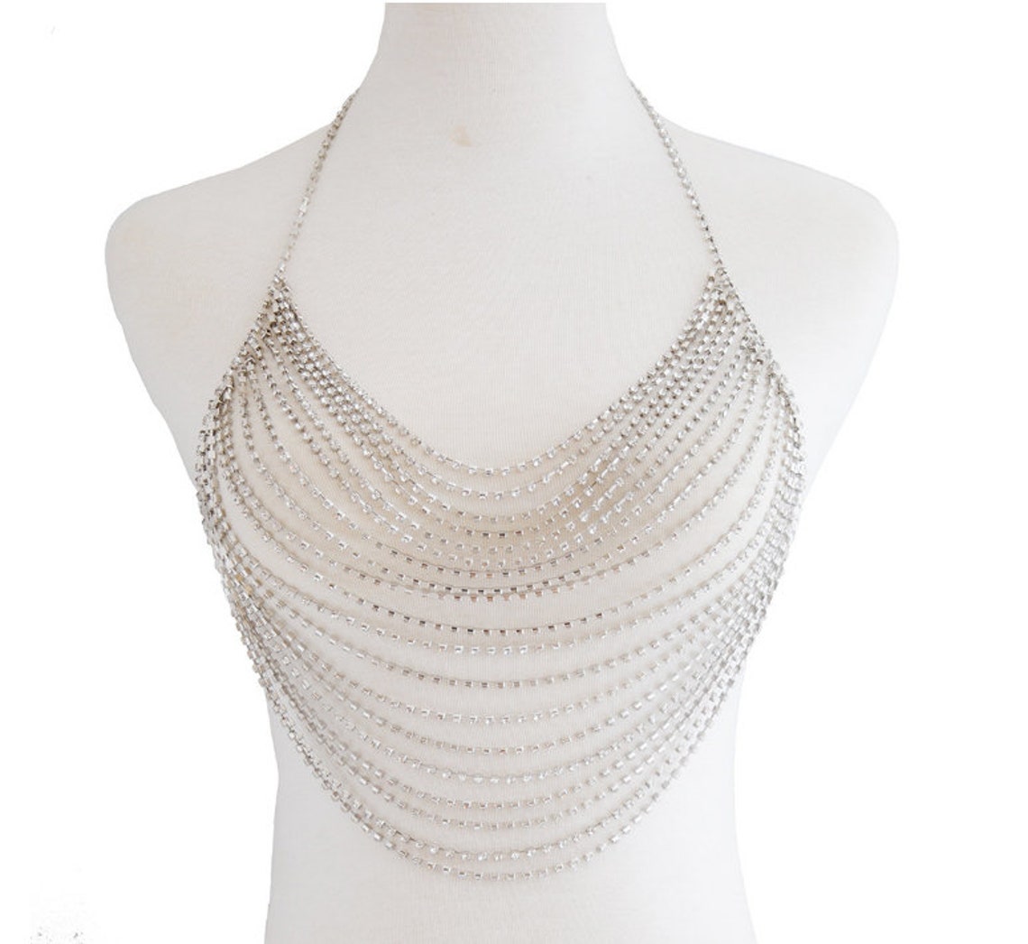Glittering Crystal Rhinestone Breast Chain Body Chain Bikini Etsy
