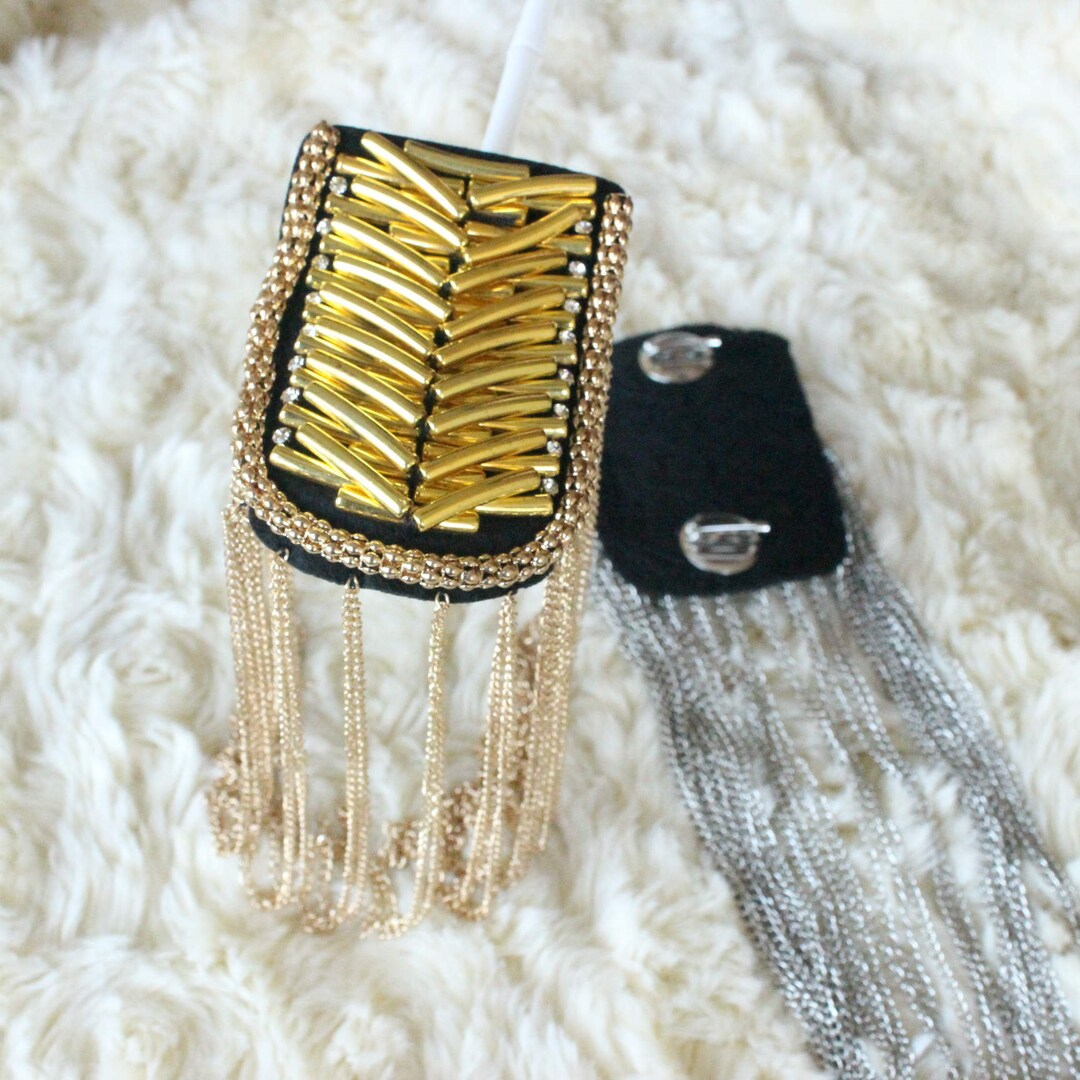 1 Pair Gold and Silver Epaulettes Epaulets,gold Studs Pads With and ...