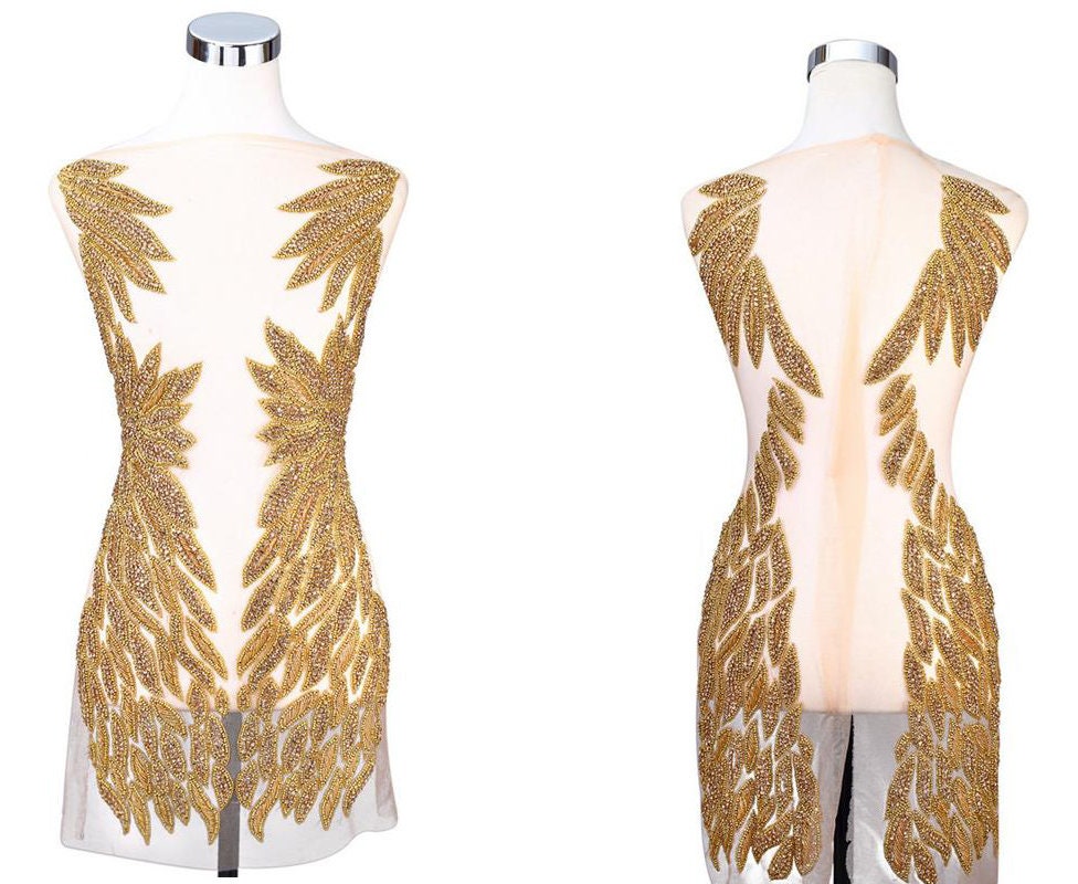 Luxury Gold Rhinestone Applique on Mesh Crystal Fabric Dress - Etsy