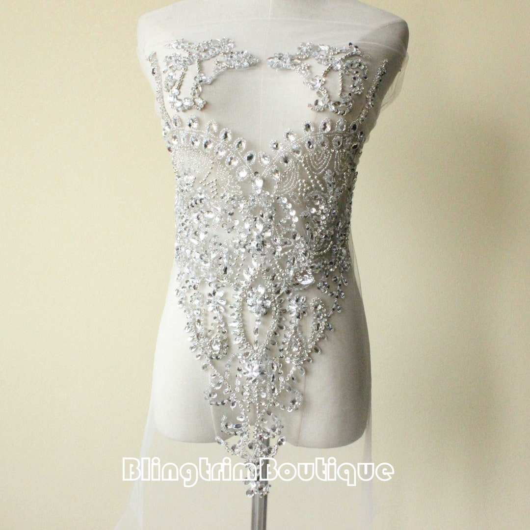 Elegant Hand Made Sew on Bodice Rhinestones Applique on Mesh - Etsy