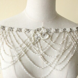 Bridal Shoulder Necklace Lace Crystal Bolero Cover up Cap Sleeves Pearl ...