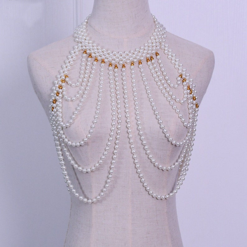 Off White Pearl Tassel Body Chain Unique Wedding Jewelry Etsy