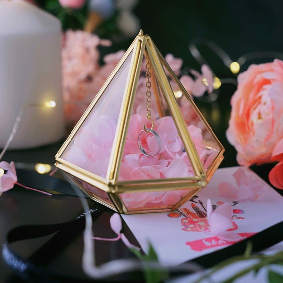 Flower Geometric Glass Box Prismwedding Ring Box | Etsy