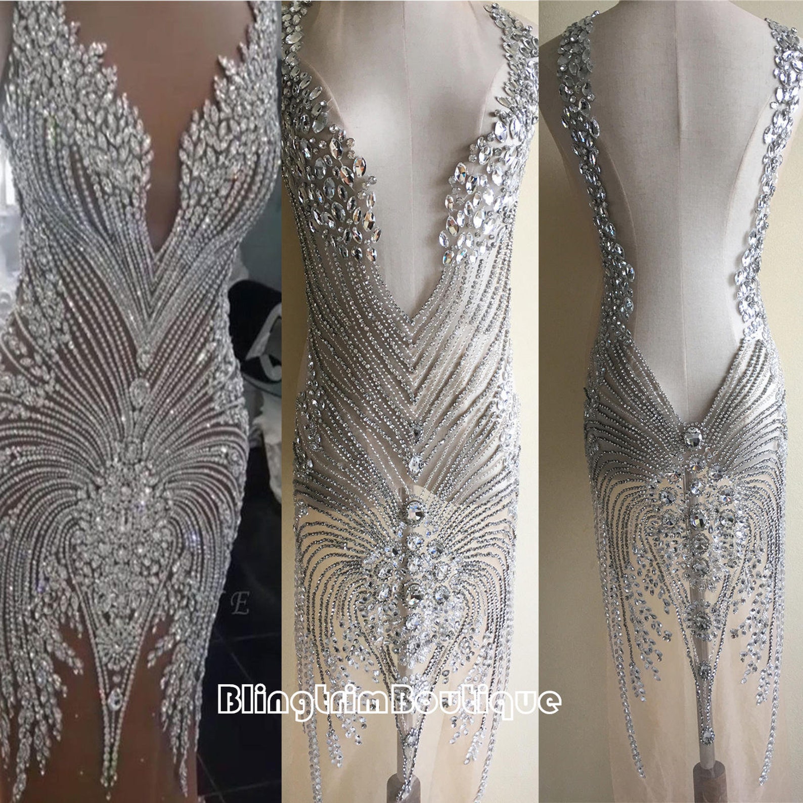 Gorgeous Designer Full Length Bodice Rhinestone Applique | Etsy