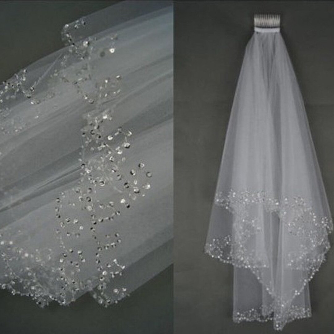2 Tiers Sequin Wedding Veil Hand-sequined Veil,beaded Elbow Veil Tulle ...