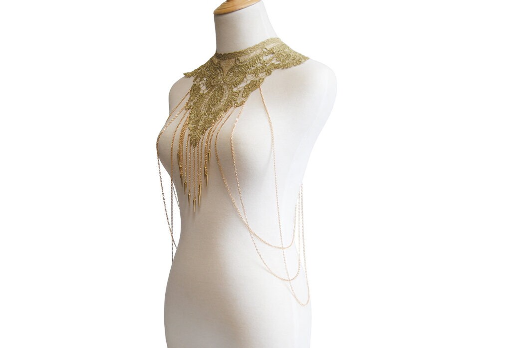 Gold Lace Body Harness Necklace Tassel Body Neck Chain Body - Etsy