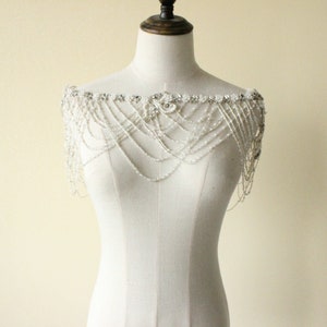 Bridal Shoulder Necklace Lace Crystal Bolero Cover up Cap Sleeves Pearl ...