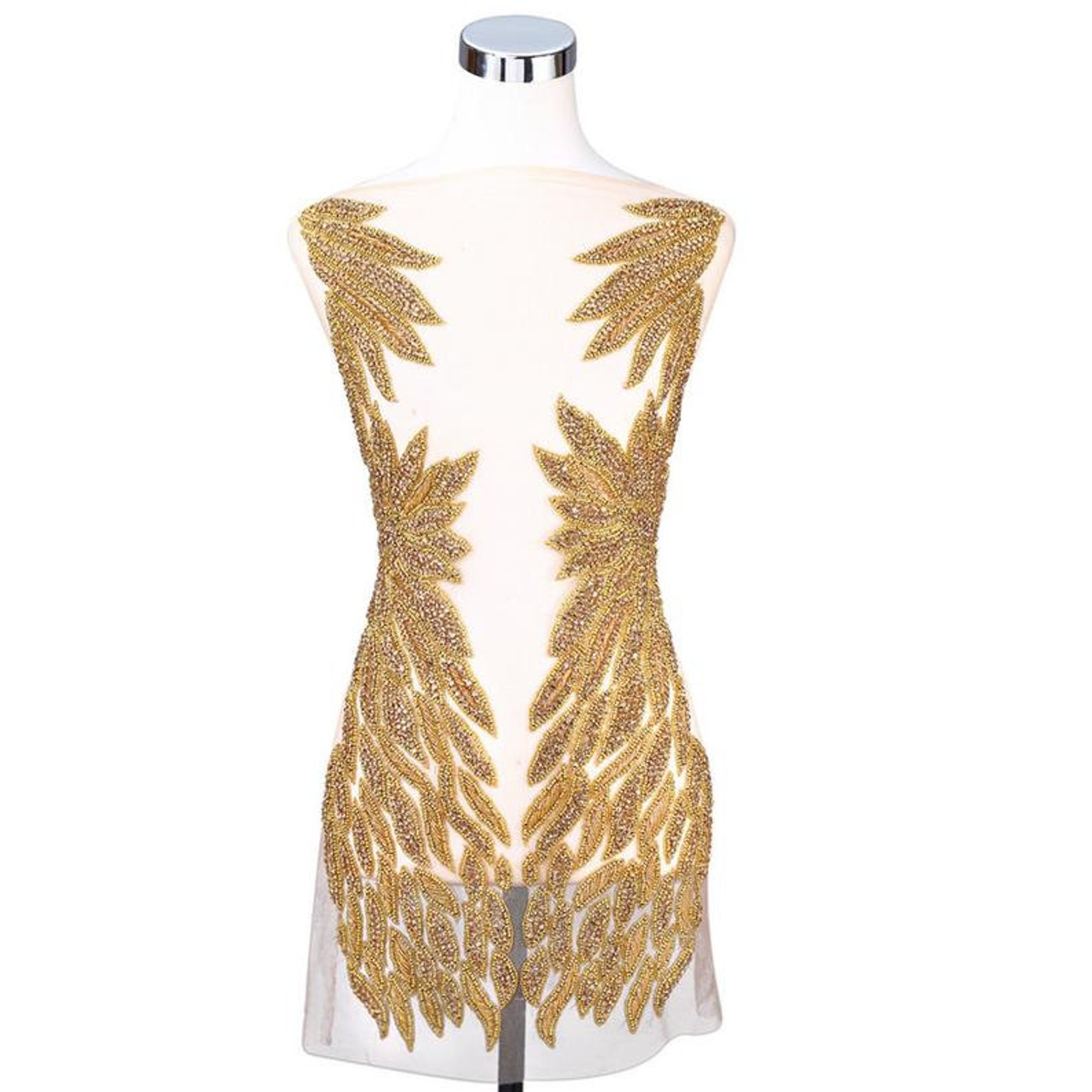 Luxury Gold Rhinestone Applique on Mesh Crystal Fabric Dress - Etsy