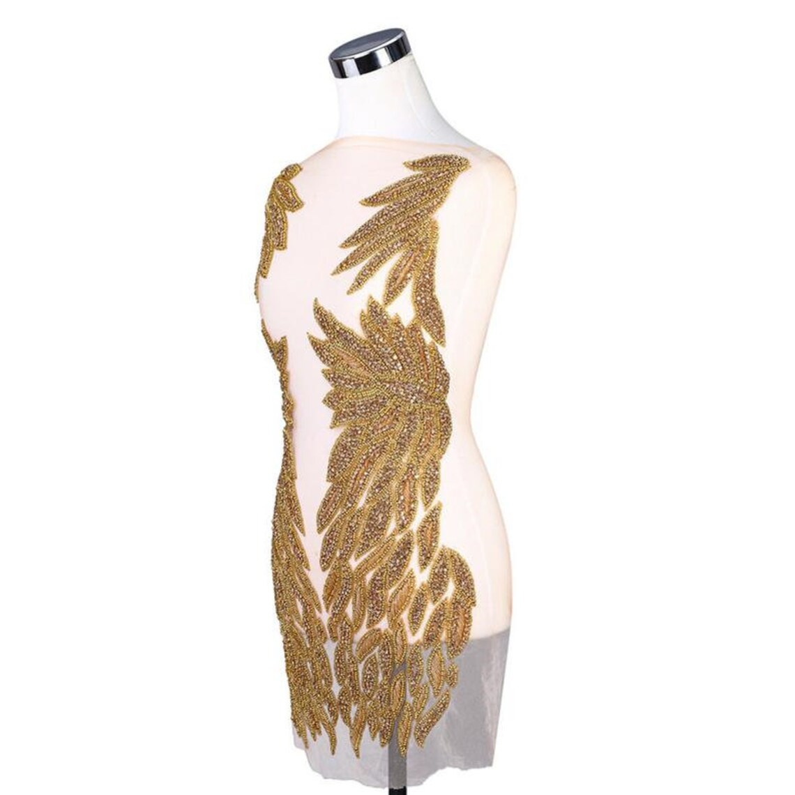 Luxury Gold Rhinestone Applique on Mesh Crystal Fabric Dress - Etsy