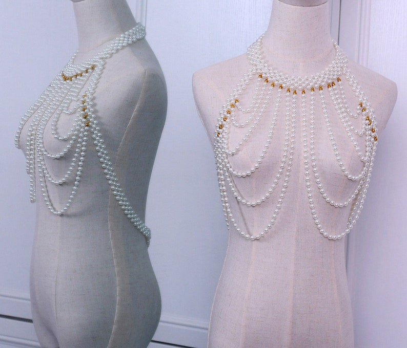 Off White Pearl Tassel Body Chain Unique Wedding Jewelry Etsy