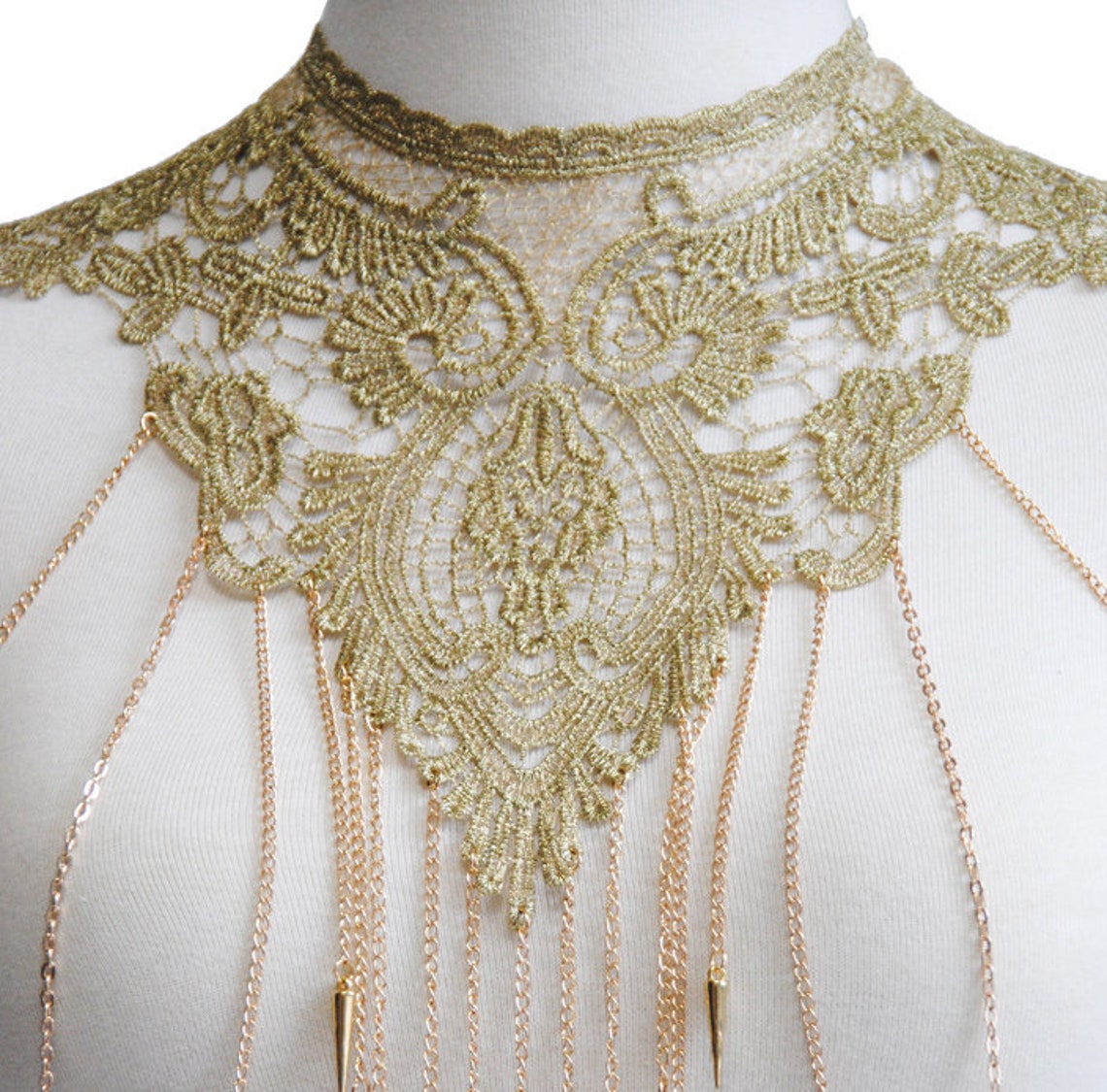 Gold Lace Body Harness Necklace Tassel Body Neck Chain Body - Etsy