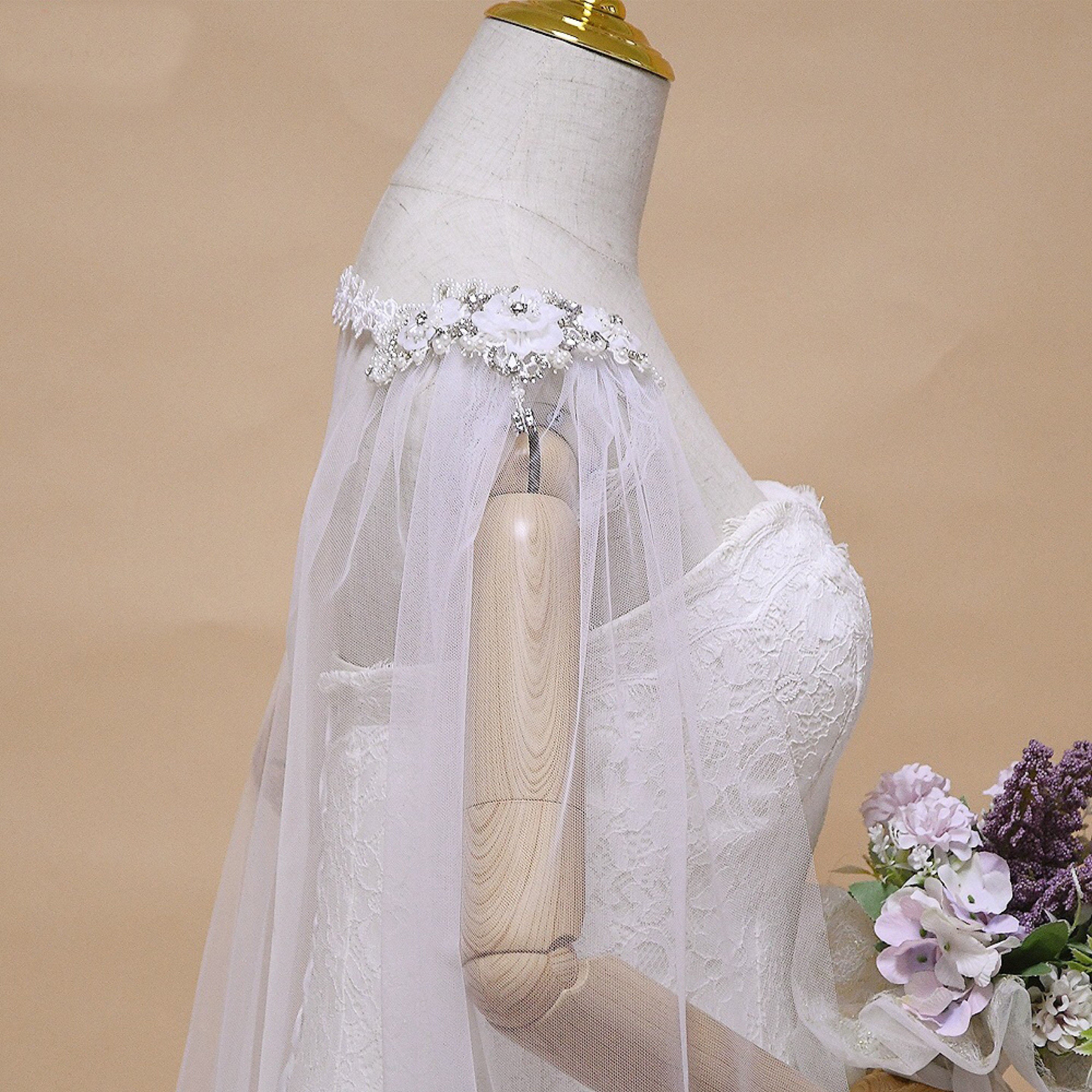 White Bridal shoulder Crystals Tulle Drape Cape Wedding Cape | Etsy