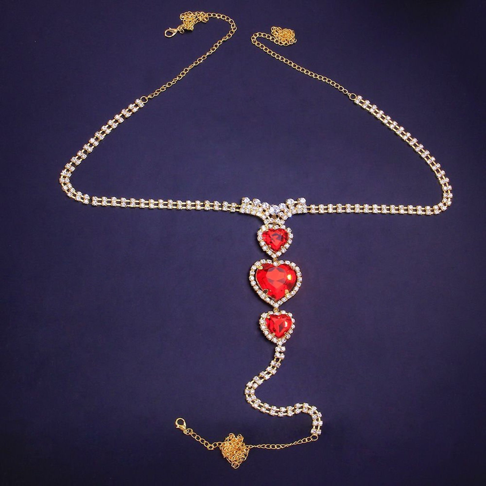 Sexy Shiny Red Rhinestone Body Chains Jewelry Waist Heart Etsy