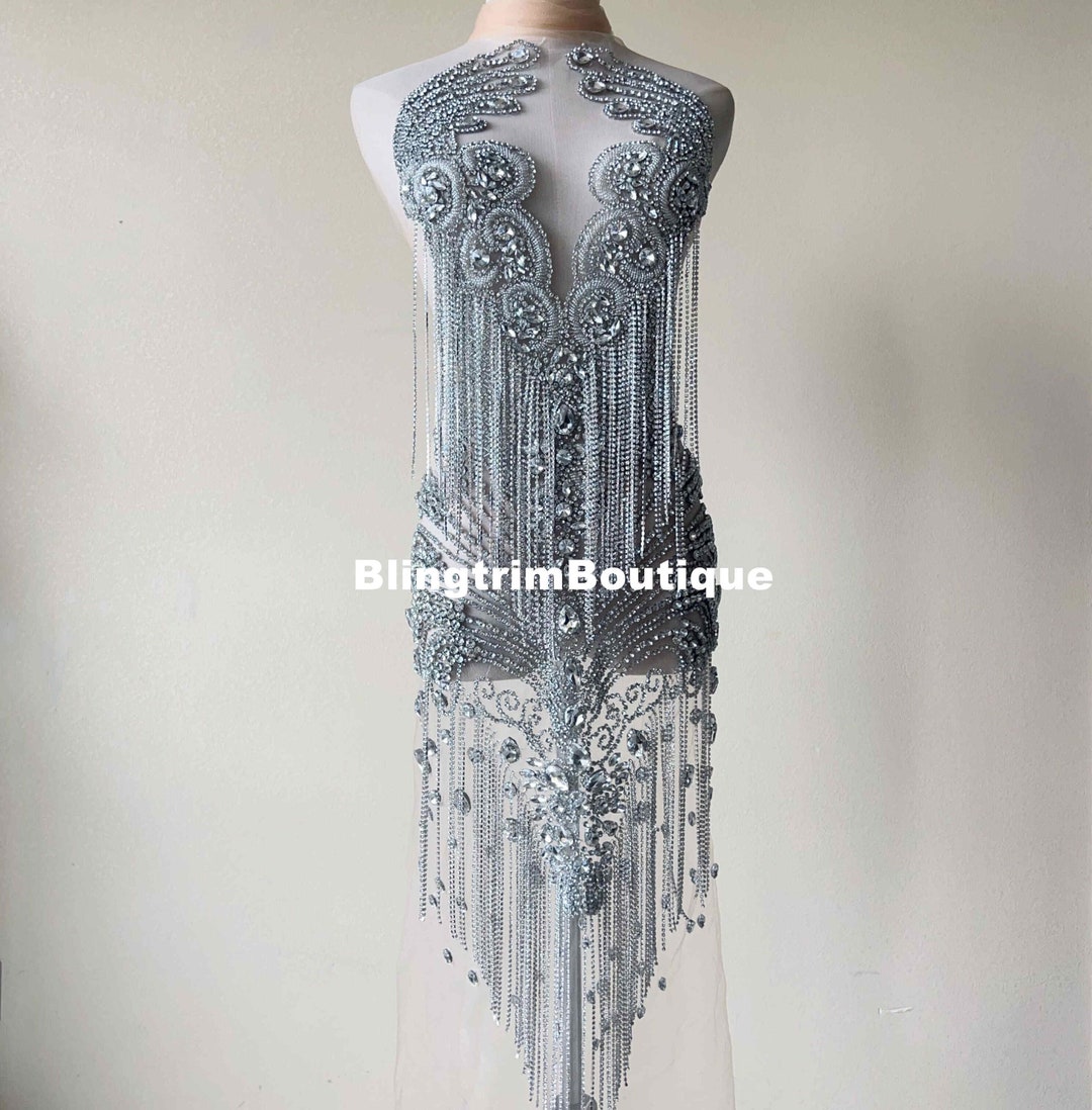 Sparkle Full Big Diamonds Rhinestones Chain Bodice Applique Waterfall ...