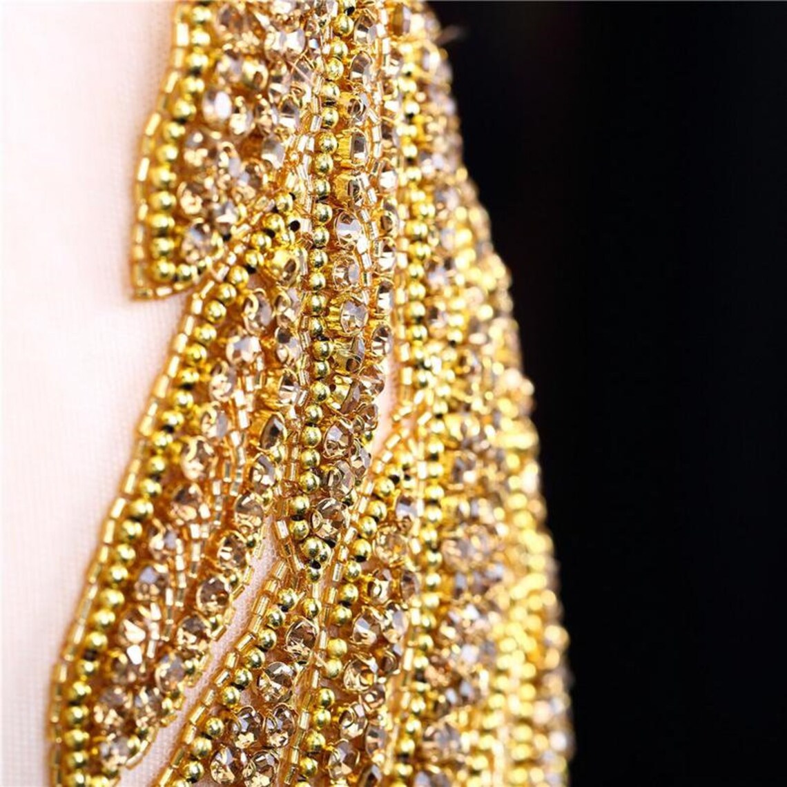 Luxury Gold Rhinestone Applique on Mesh Crystal Fabric Dress - Etsy