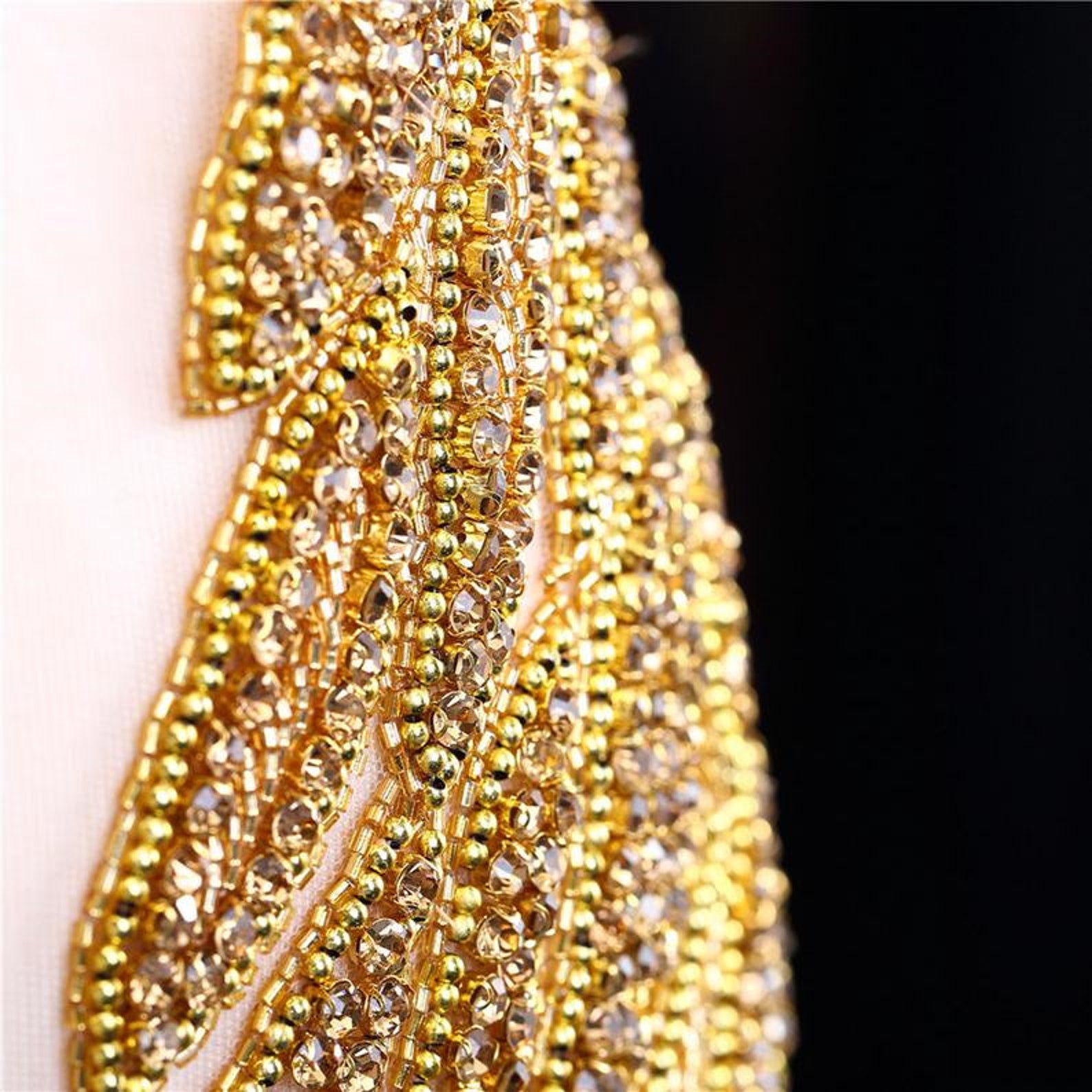 Luxury Gold Rhinestone Applique on Mesh Crystal Fabric Dress - Etsy