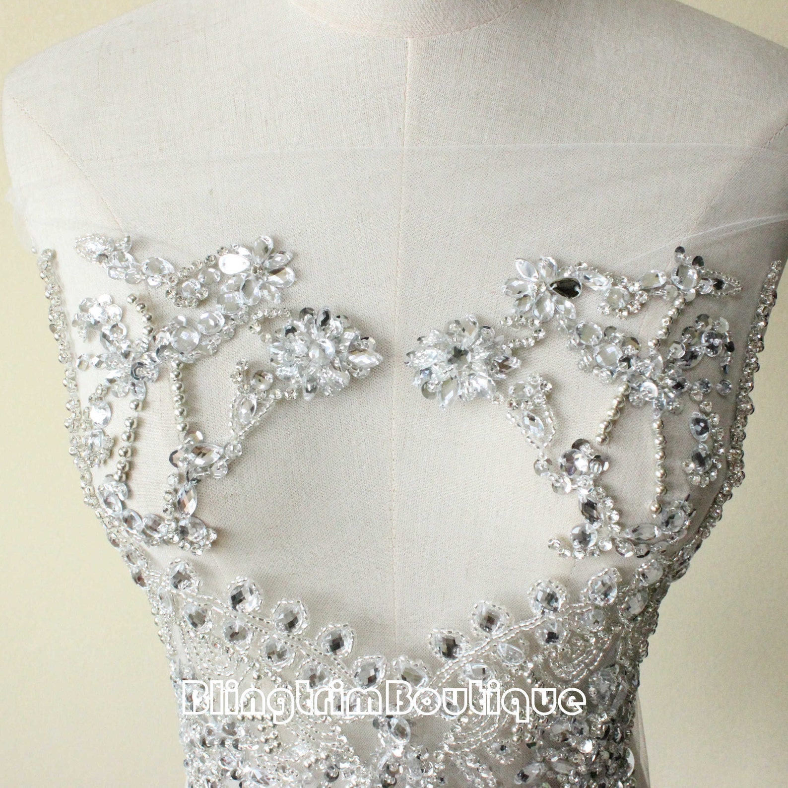 Elegant Hand Made Sew on Bodice Rhinestones Applique on Mesh - Etsy