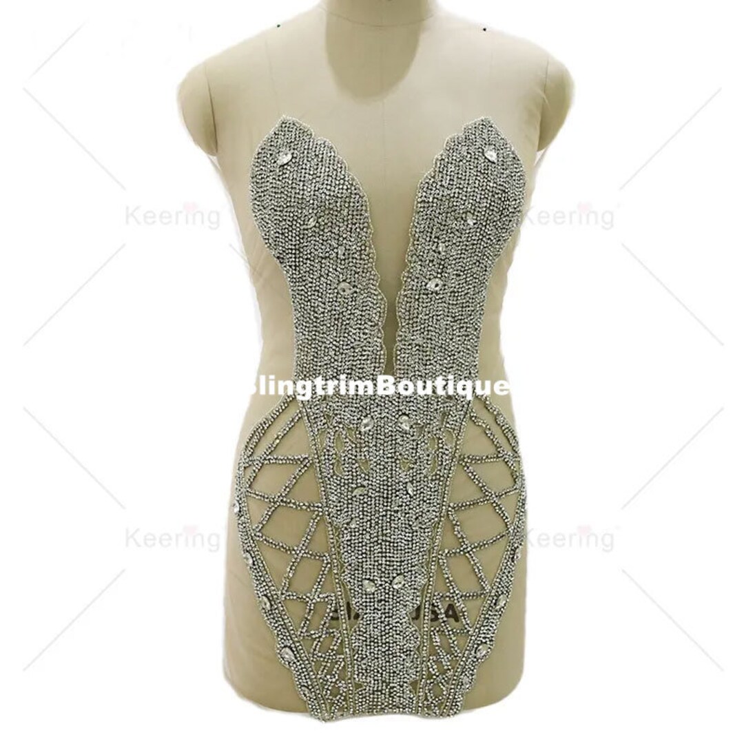 Silver Rhinestone Applique Luxury Bodice Applique Front Panel ...