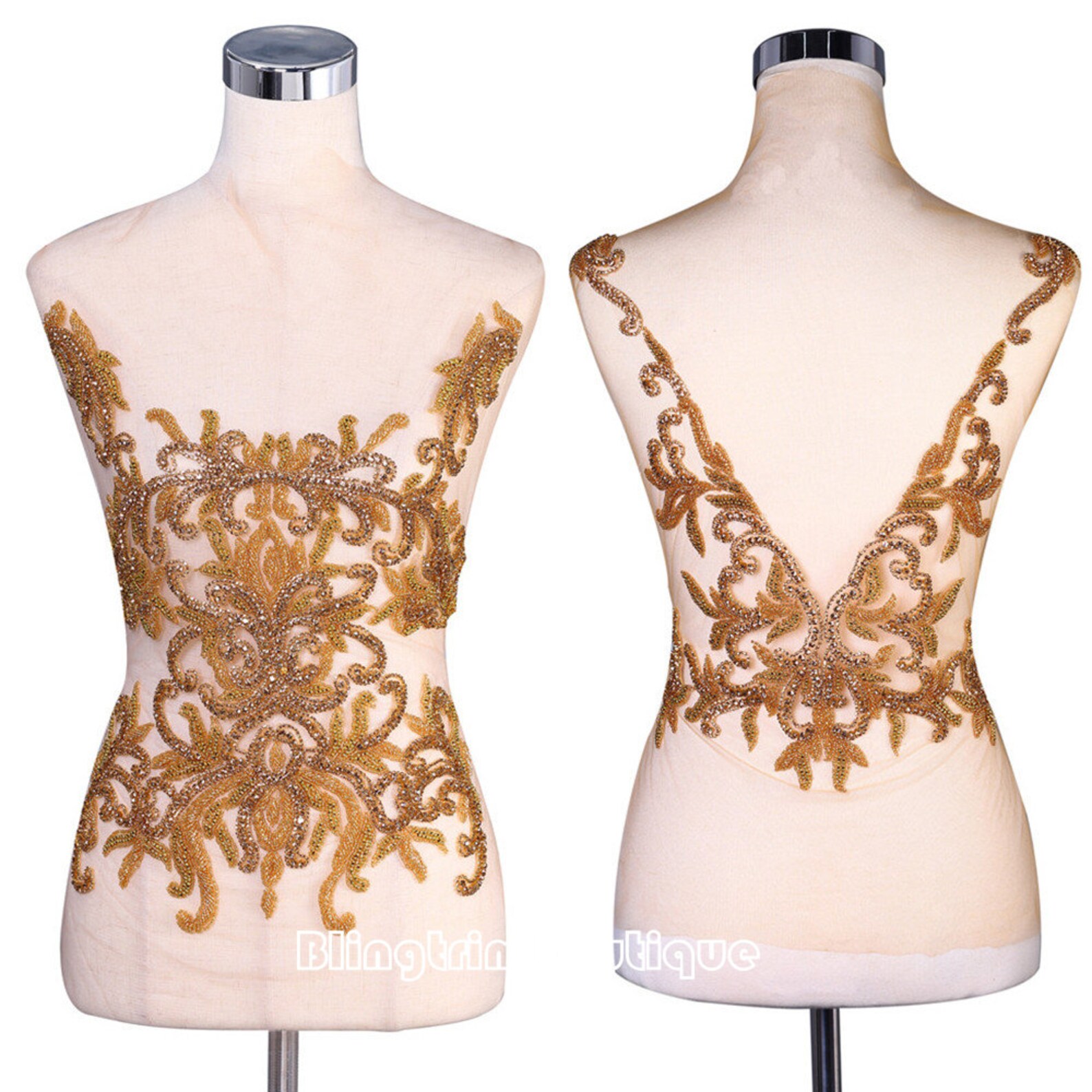 Gold Front and Back Bodice Rhinestone Applique Heavy Beaded - Etsy