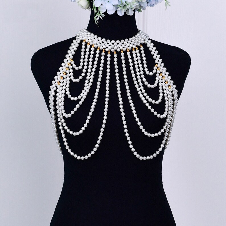 Off White Pearl Tassel Body Chain Unique Wedding Jewelry | Etsy