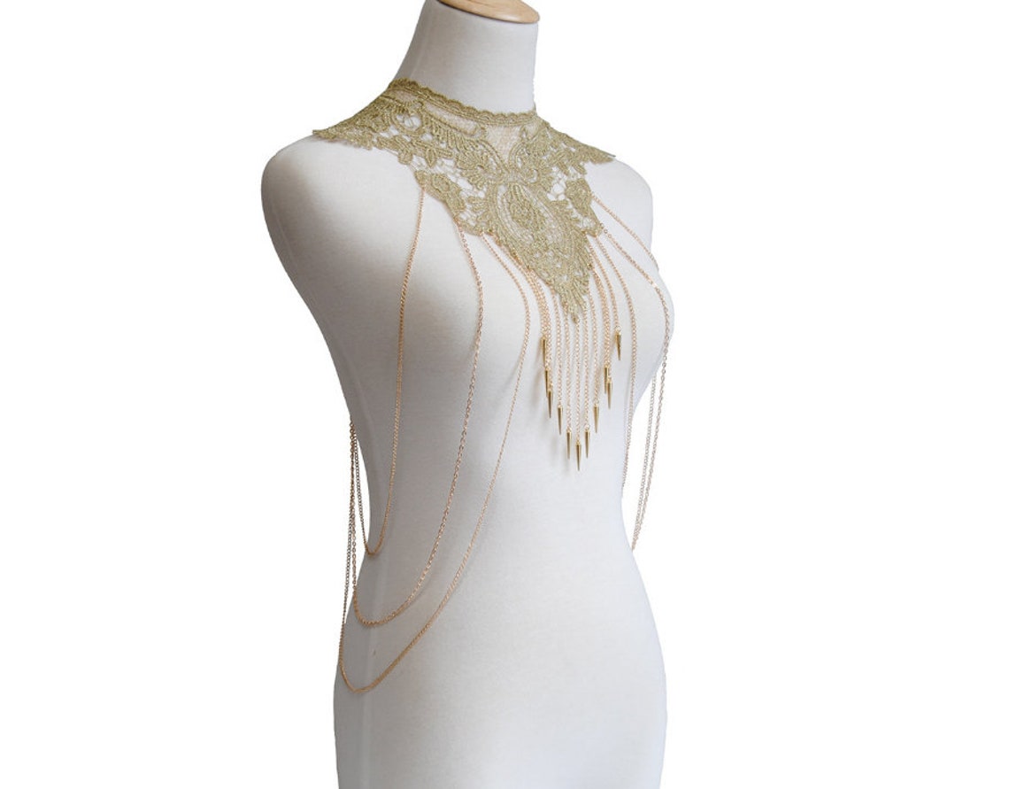 Gold Lace Body Harness Necklace Tassel Body Neck Chain Body - Etsy