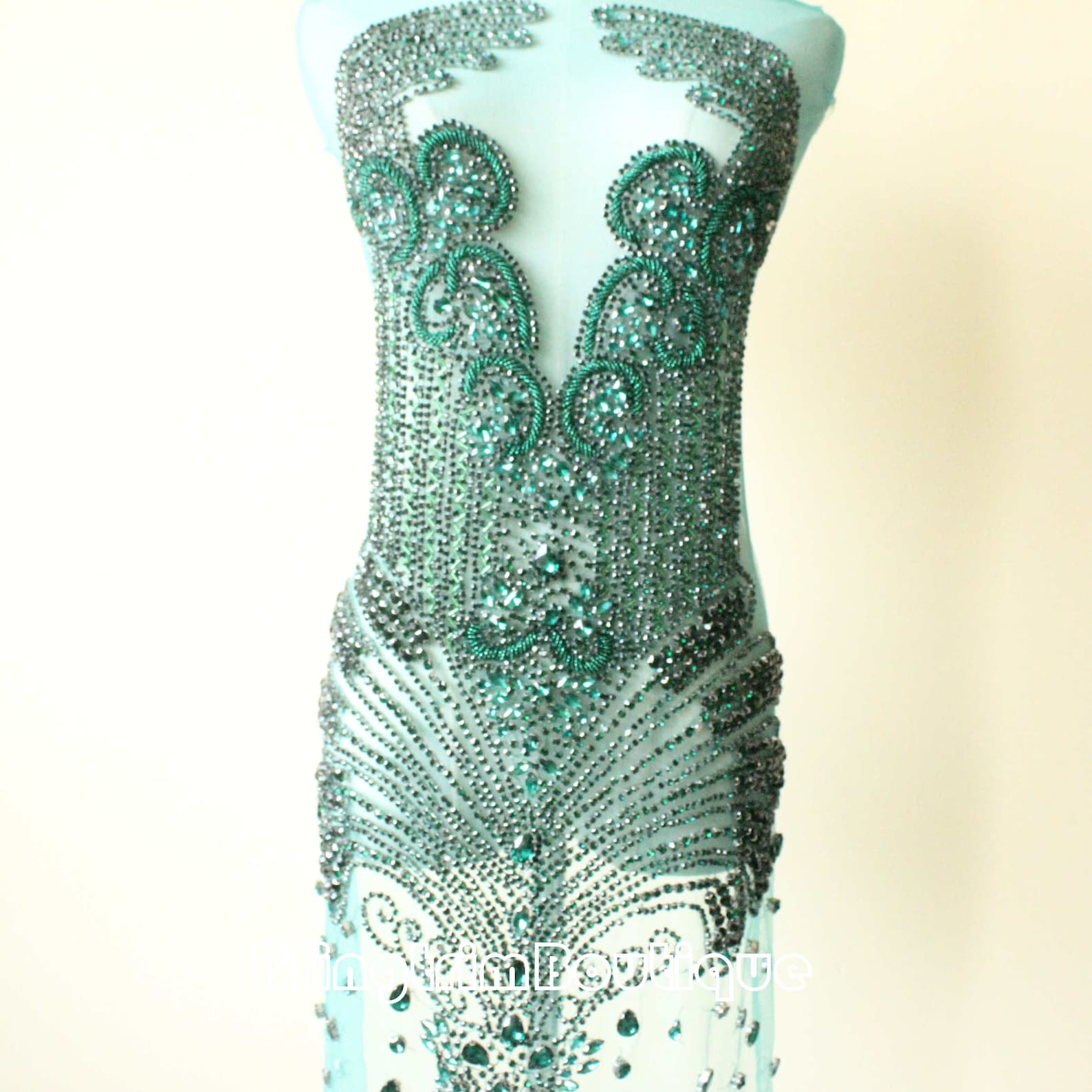 Green Full Bodice Rhinestone Tulle Fabric Rhinestone Applique | Etsy