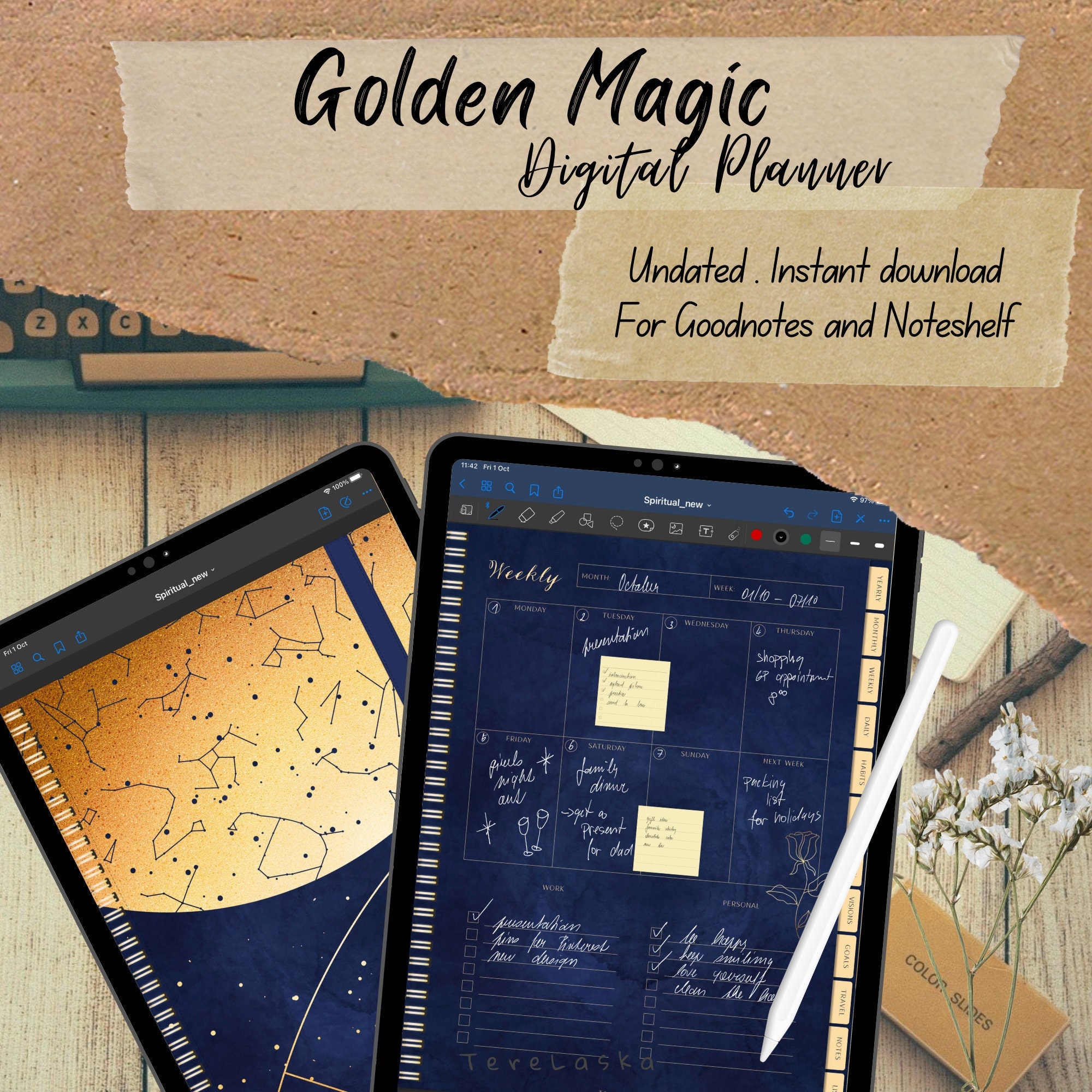 Golden Magic Digital Planner Goodnotes Weekly Planner | Etsy