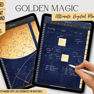 Golden Magic Digital Planner Goodnotes Weekly Planner Dark Mode Planner ...