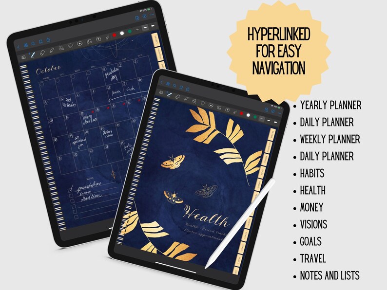 Golden Magic Digital Planner | Goodnotes | Weekly Planner | Dark Mode ...