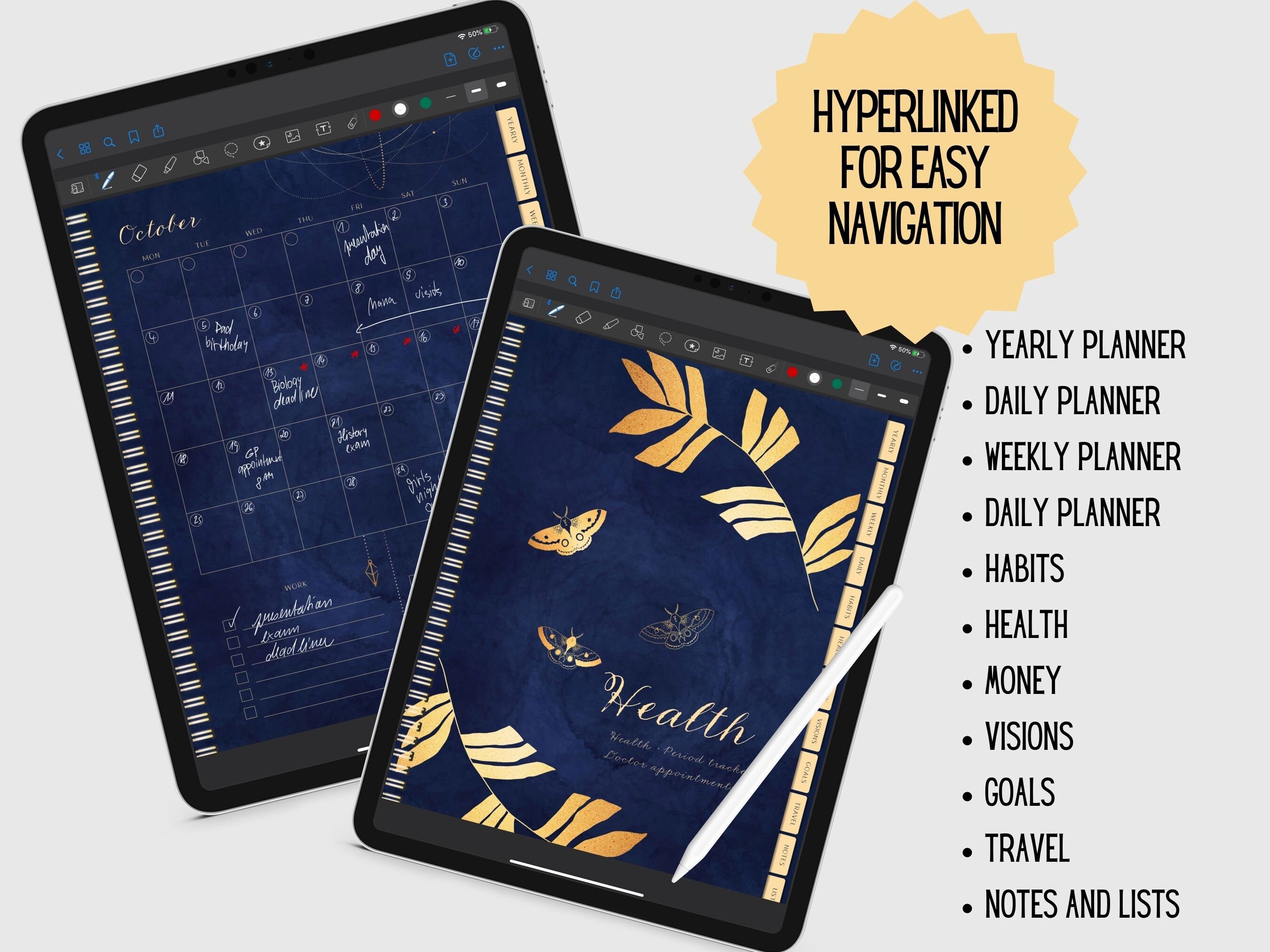Golden Magic Digital Planner | Goodnotes | Weekly Planner | Dark Mode ...