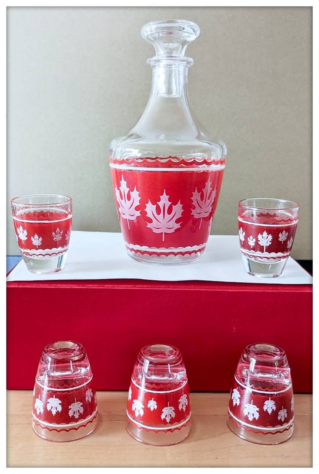 Set of 6 Libby Luminarc France Glass Bottle W 5 Shooters Ruby Red W ...