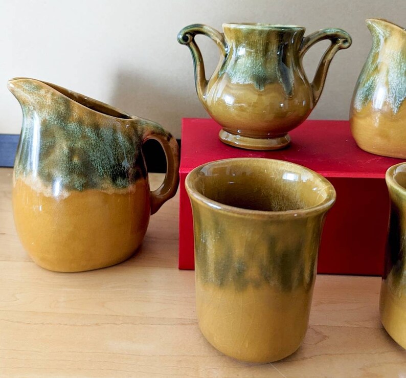 1950s Beauceware Quebec Glazed Ceramic Set of 5 Water Glass, Pitchers ...