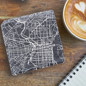 Philadelphia Map Coasters, Philly Decor, Housewarming, Philadelphia ...