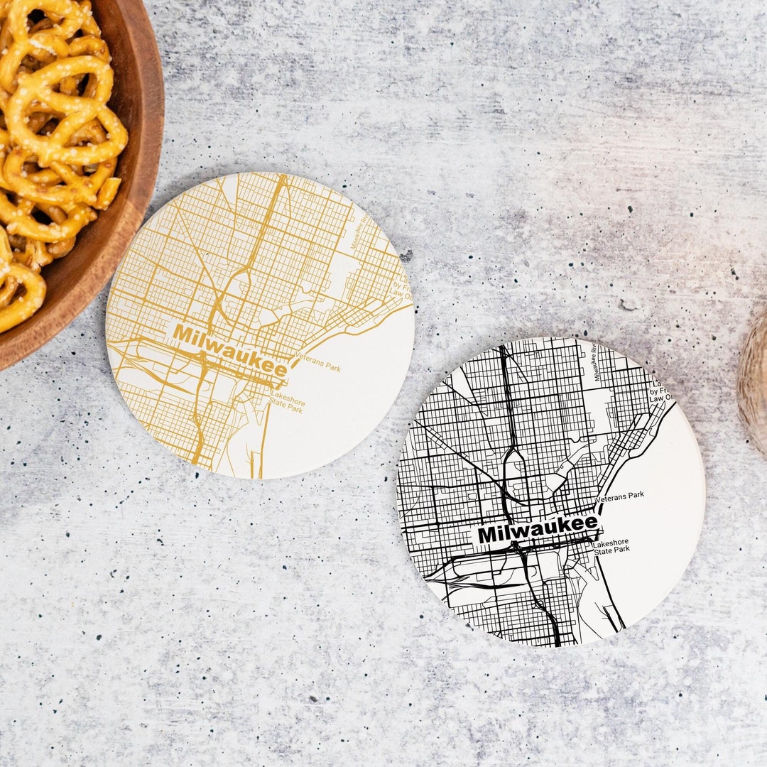 Milwaukee WI Map Coasters in Your Choice of Color – WI Decor, Wisconsin ...